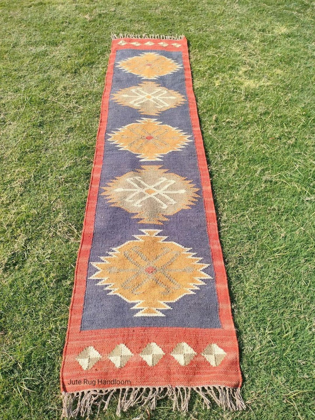 Handwoven Multicolor Wool Jute Kilim Runner Rug, Wool Jute Runner ...