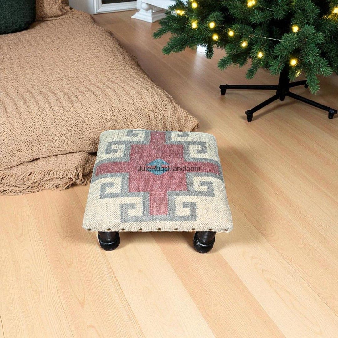 Handwoven Wool & Jute Ottoman Footstool– Perfect for Warm, Soft Fabric ...