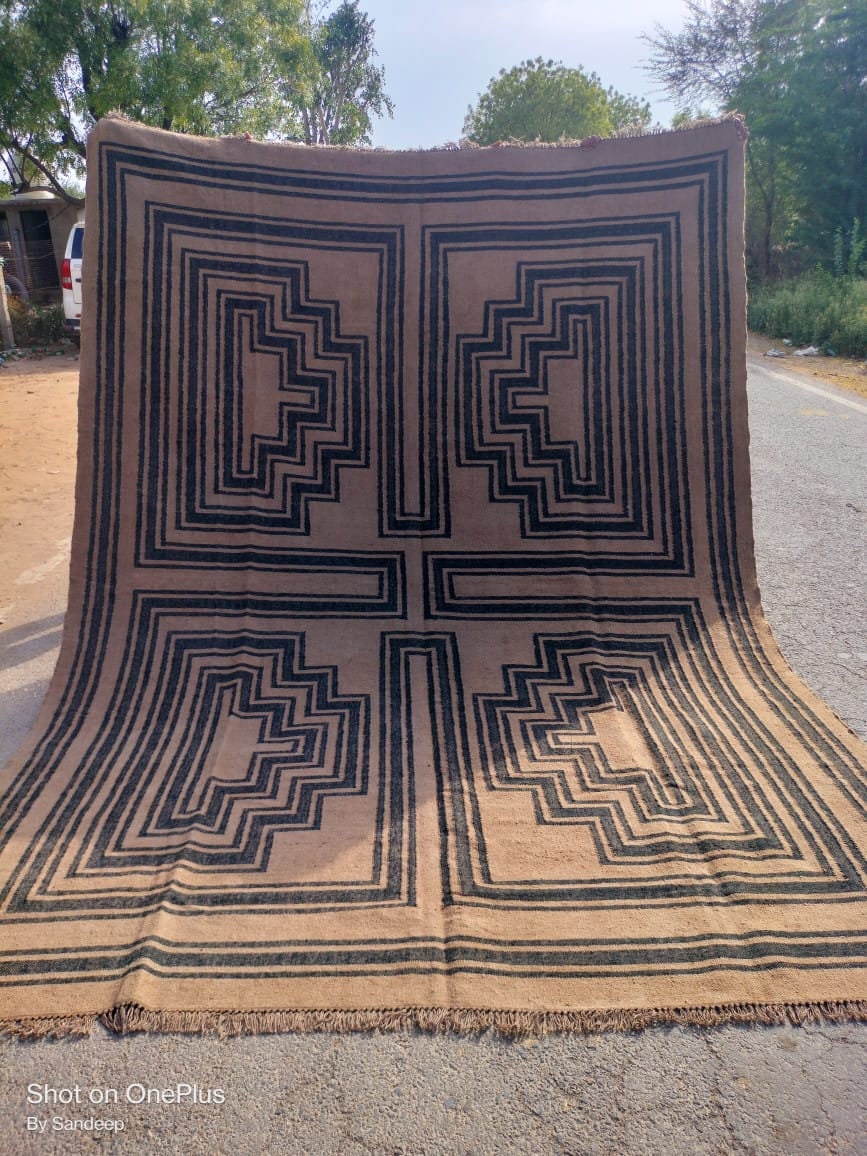 Handmade Begie and Black Wool Jute Rug, Kilim Jute Rug, Vintage Carpet ...