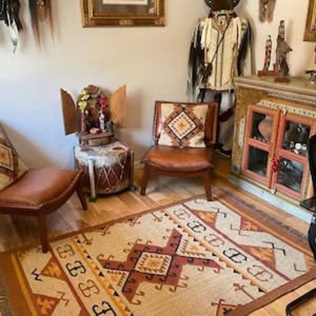 Handmade Wool Jute Rug, Navajo Kilim Rug, Aztec Rug, Accent Rug ...
