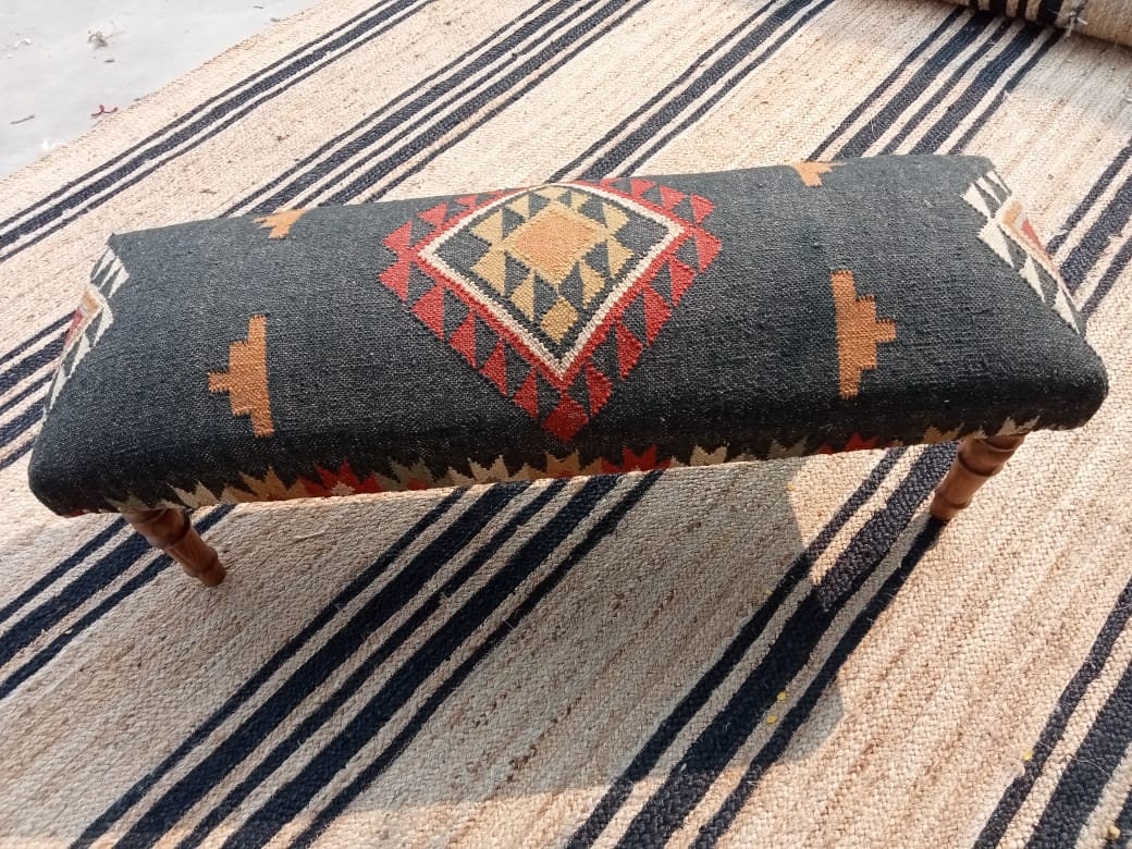 Wood Kilim Bench, Home Decor Furniture, Ottoman Upholstered, Turkish ...