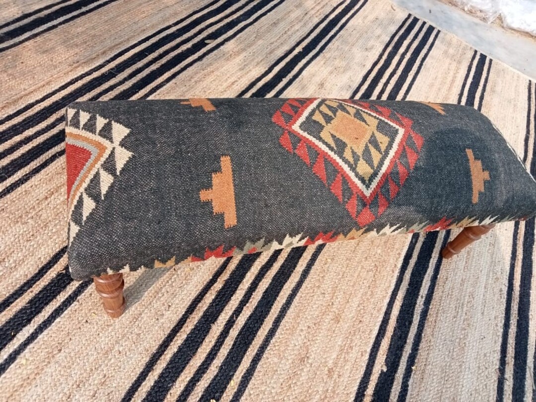 Wood Kilim Bench, Home Decor Furniture, Ottoman Upholstered, Turkish ...