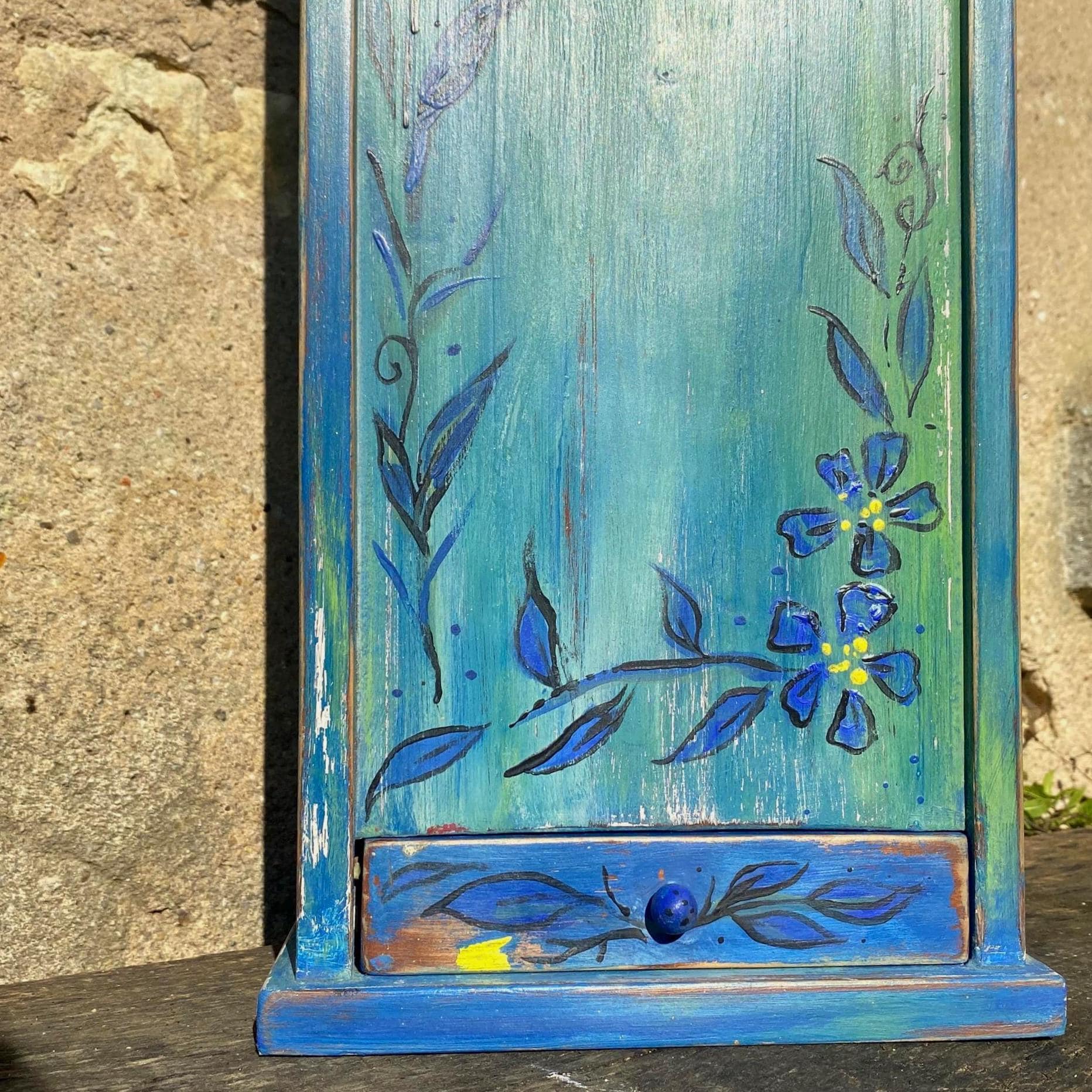 French Baguette Box, Rustic Hand Painted, Shabby Chic Traditional, Solid Pine , Hinged Lid Bread ...