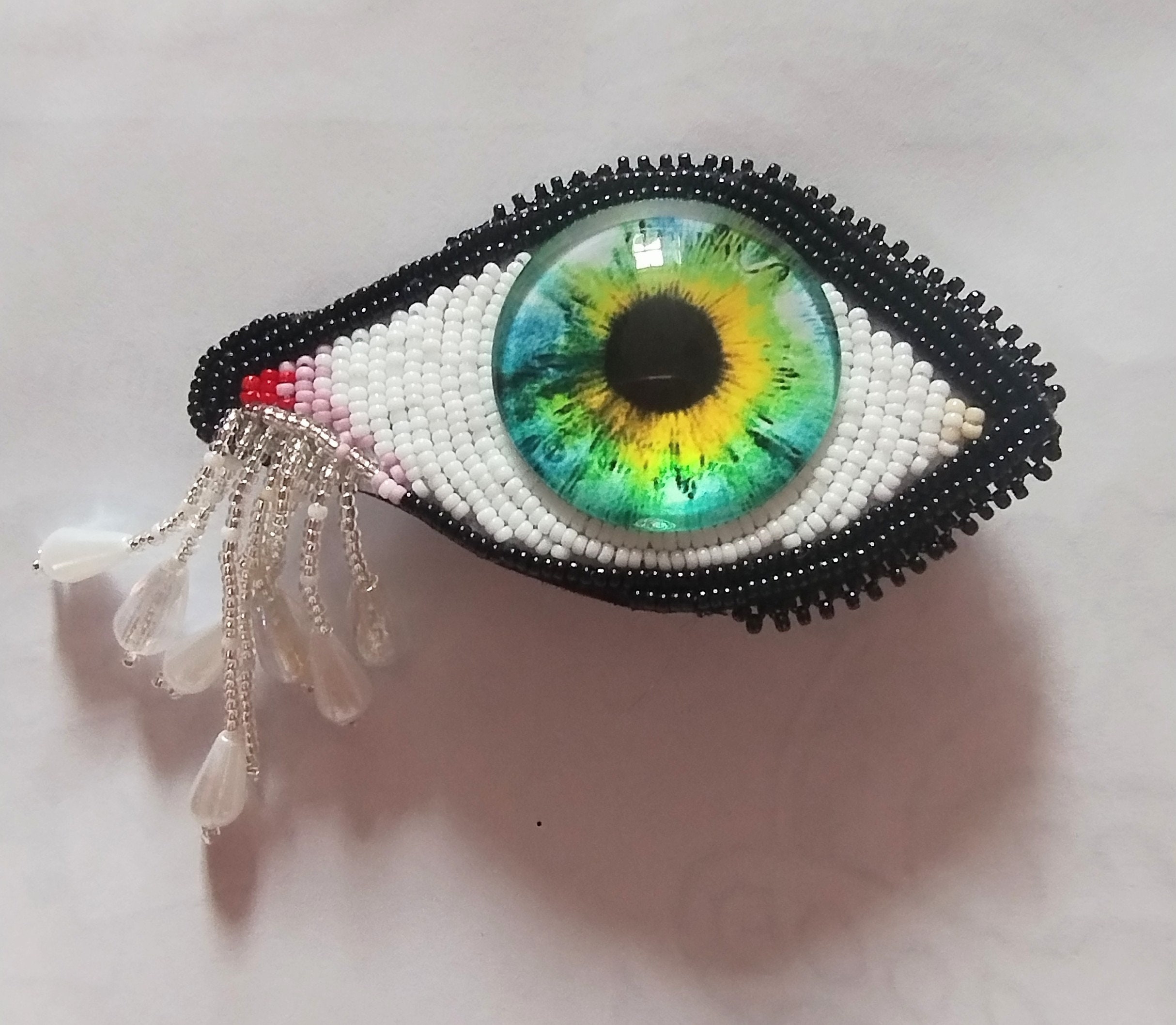 Hand Beaded Crying Eye Surreal Brooch - Etsy