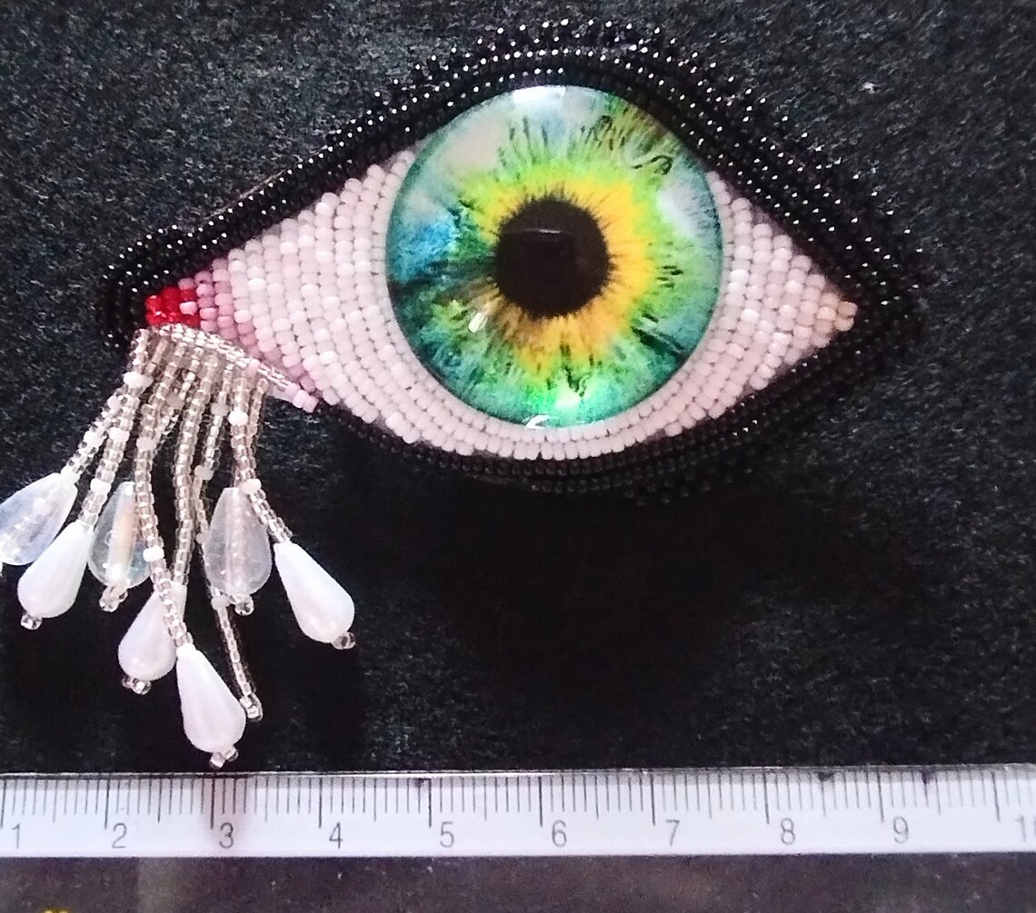 Hand Beaded Crying Eye Surreal Brooch - Etsy