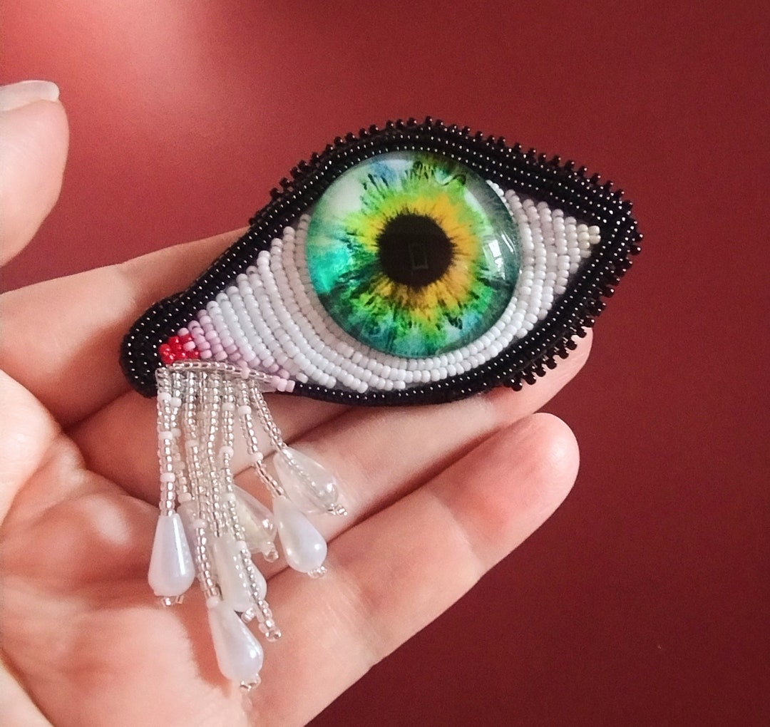 Hand Beaded Crying Eye Surreal Brooch - Etsy