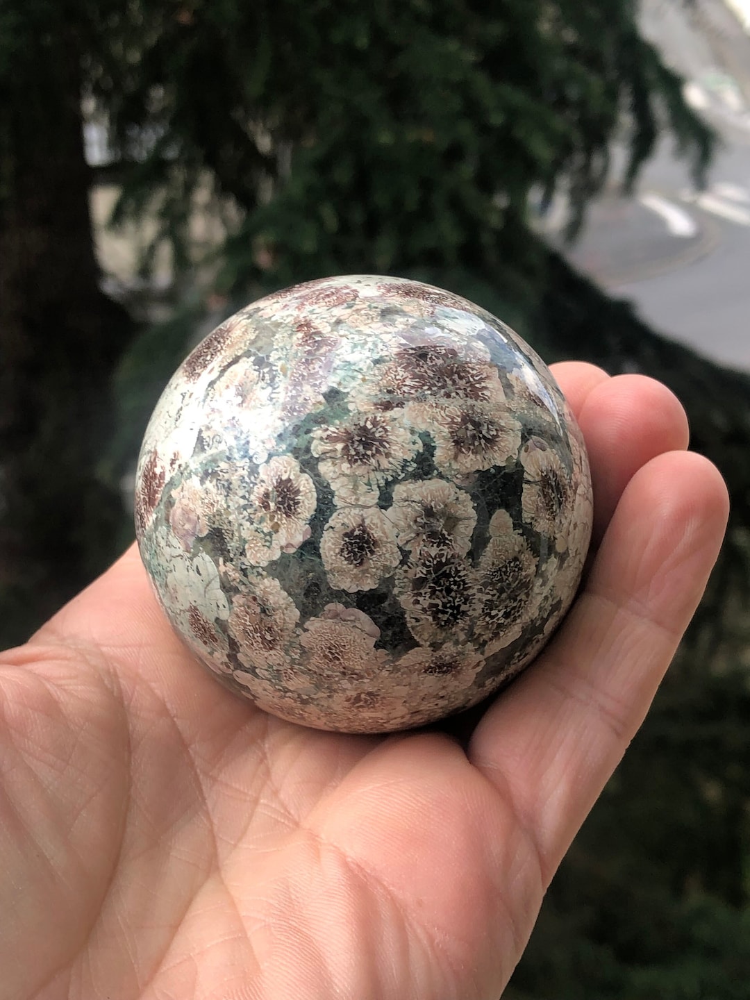 RARE SAKURA JASPER Sphere 391g/67mm, Green Flower Jasper Rhyolite ...
