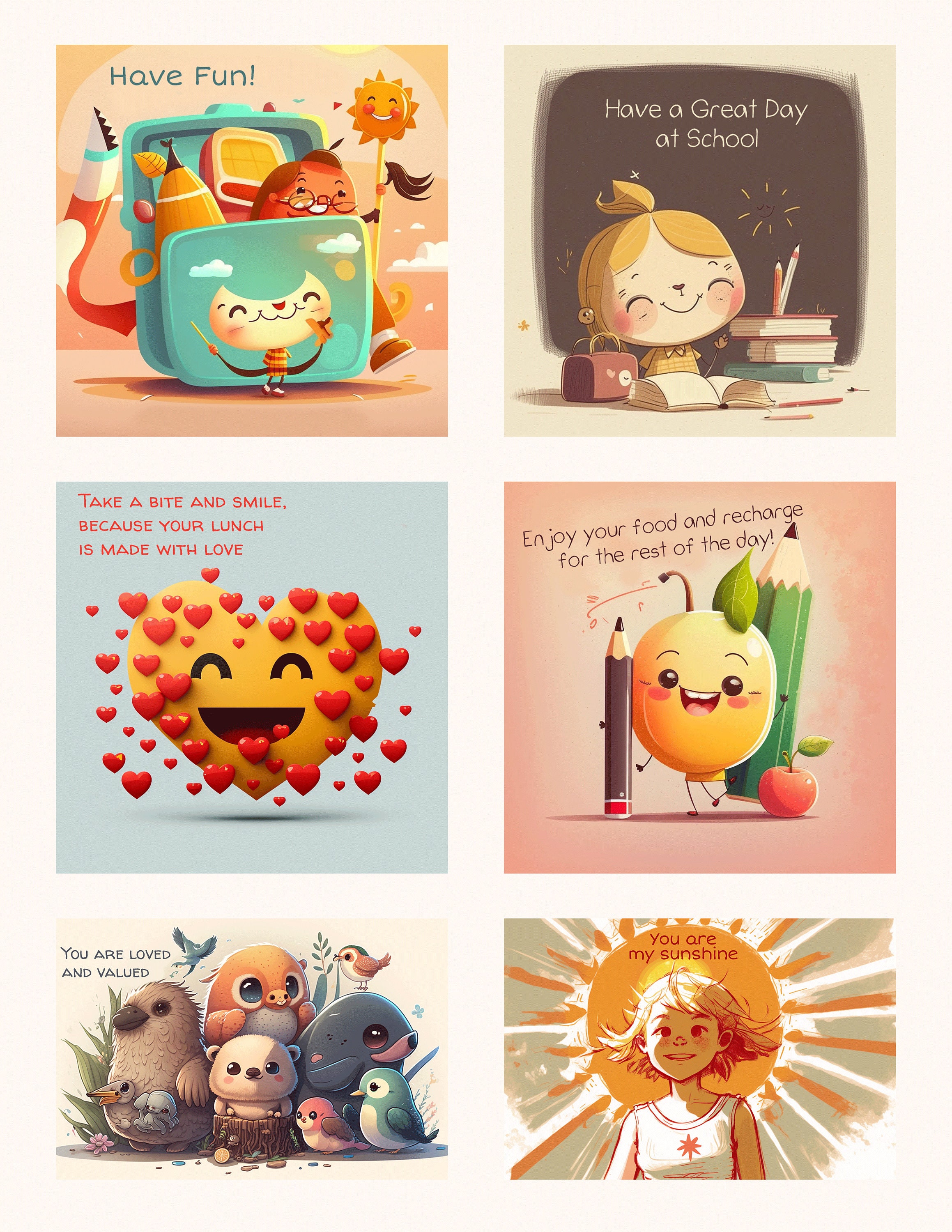 Cute Lunch Box Notes for Kids Lunch Box Encouragement Notes lunch Box ...