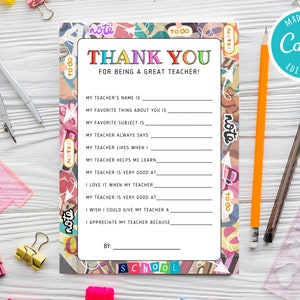 Teacher Appreciation Printable, Teacher Thank You, Instant Download ...