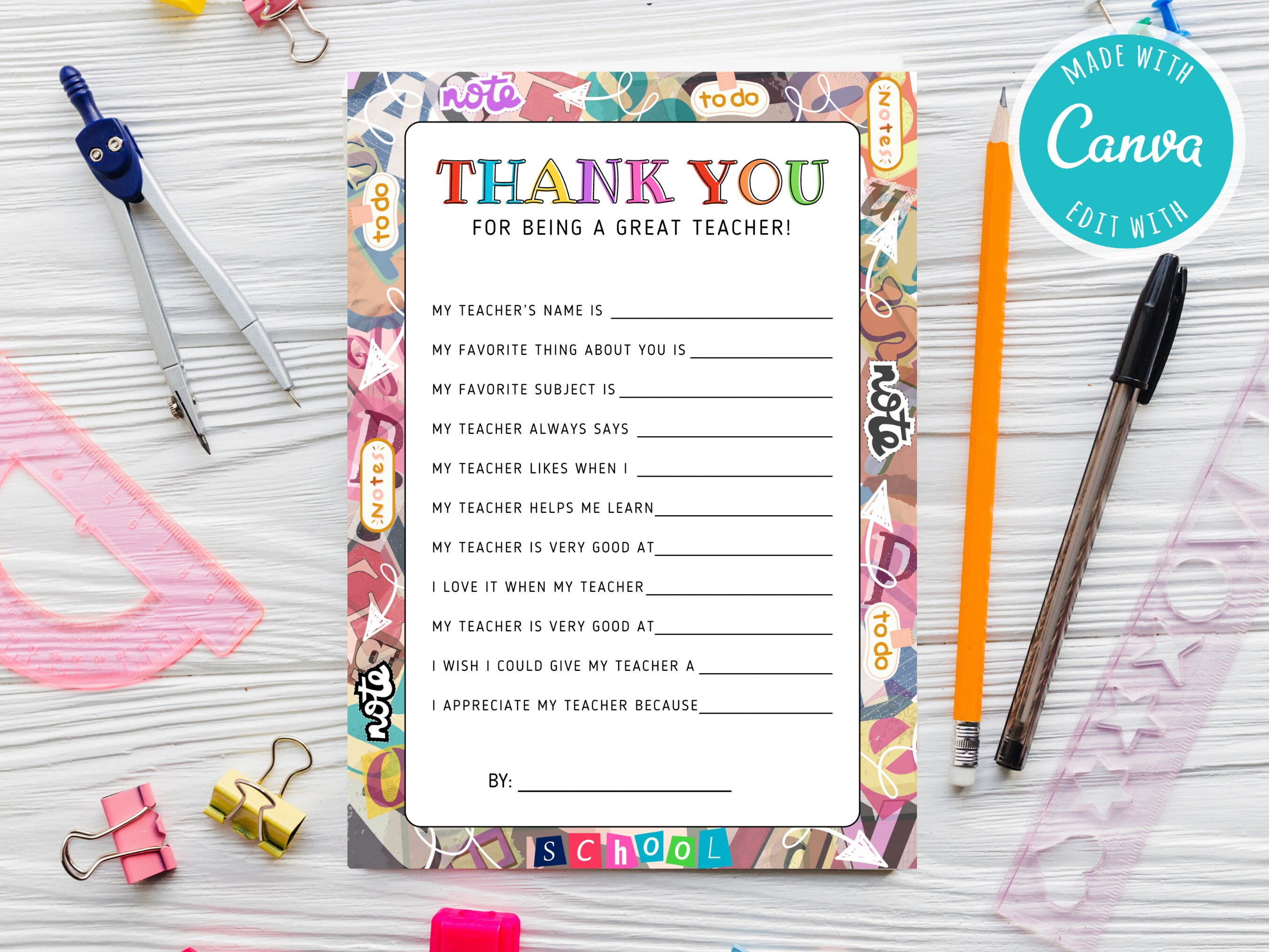Teacher Appreciation Printable, Teacher Thank You, Instant Download ...