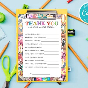 Teacher Appreciation Printable, Teacher Thank You, Instant Download ...