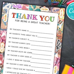 Teacher Appreciation Printable, Teacher Thank You, Instant Download ...