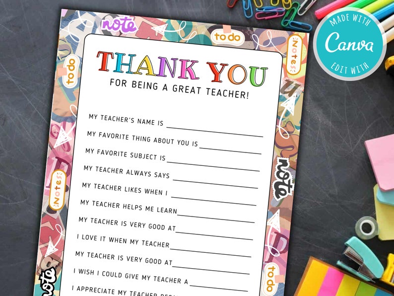 Teacher Appreciation Printable, Teacher Thank You, Instant Download ...