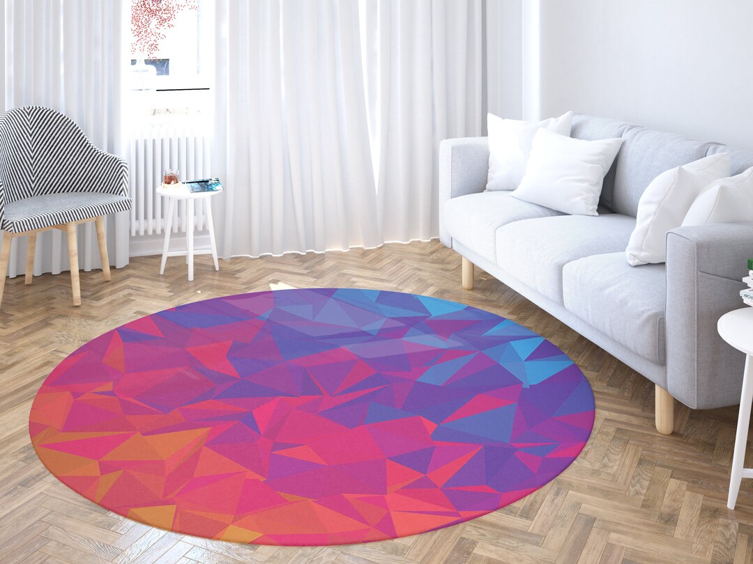 Rainbow Geometric Living Room Rug, Minimalist Floor Carpet, Non Slip ...