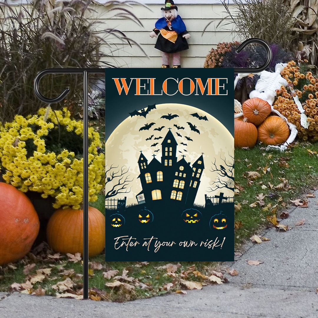Welcome Halloween Banner Halloween Garden Sign Spooky Garden - Etsy