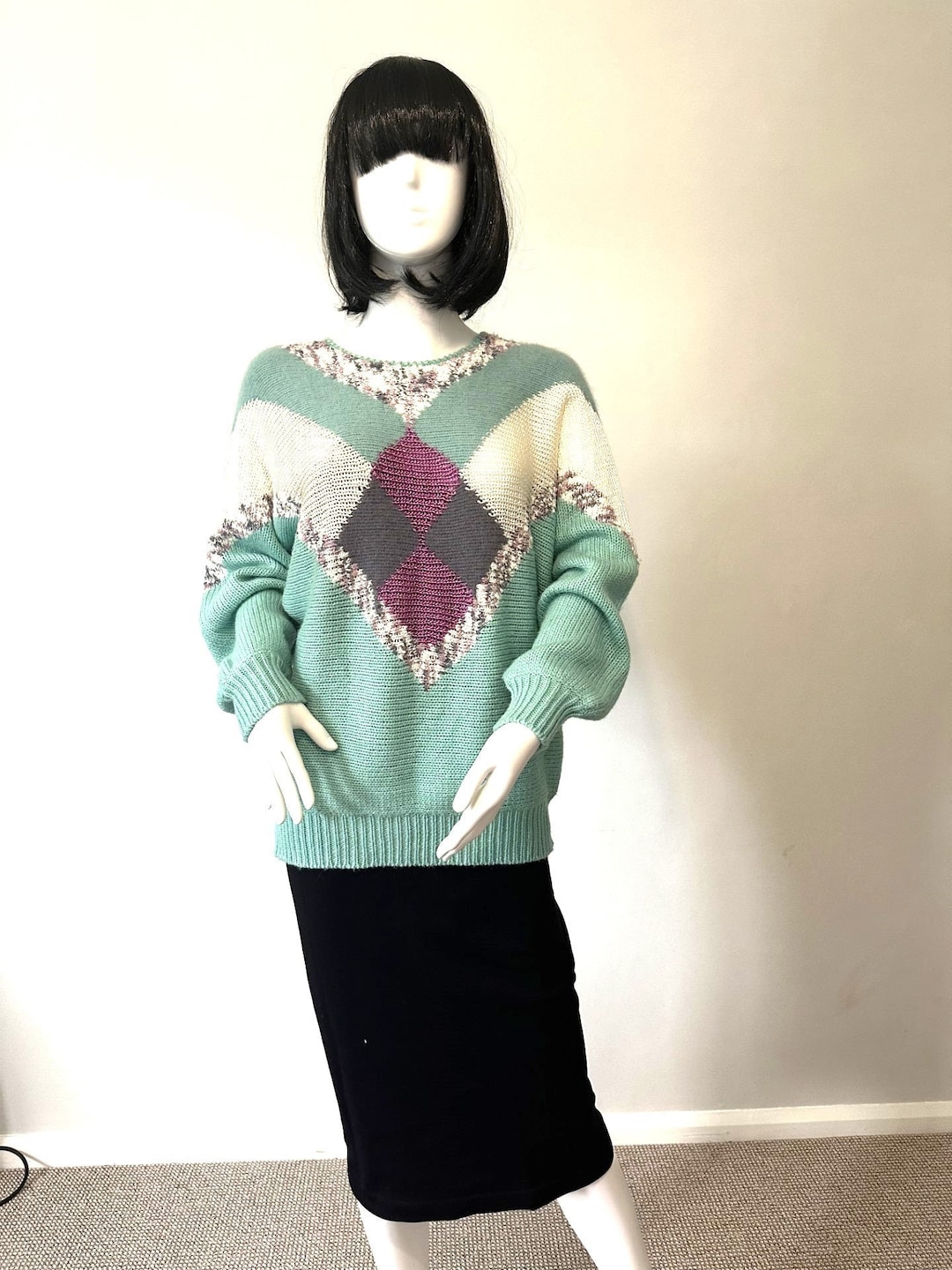 80s Vintage Jumper With Batwing Sleeves. Size UK 12 - Etsy