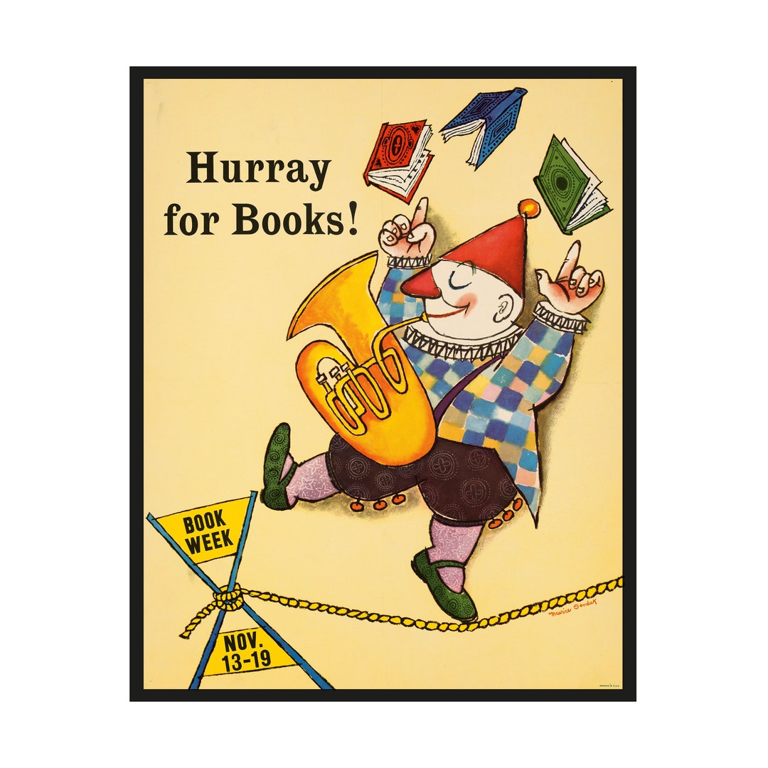 Vintage Book Week Poster, Mid-century Reading Illustration, 1950s ...