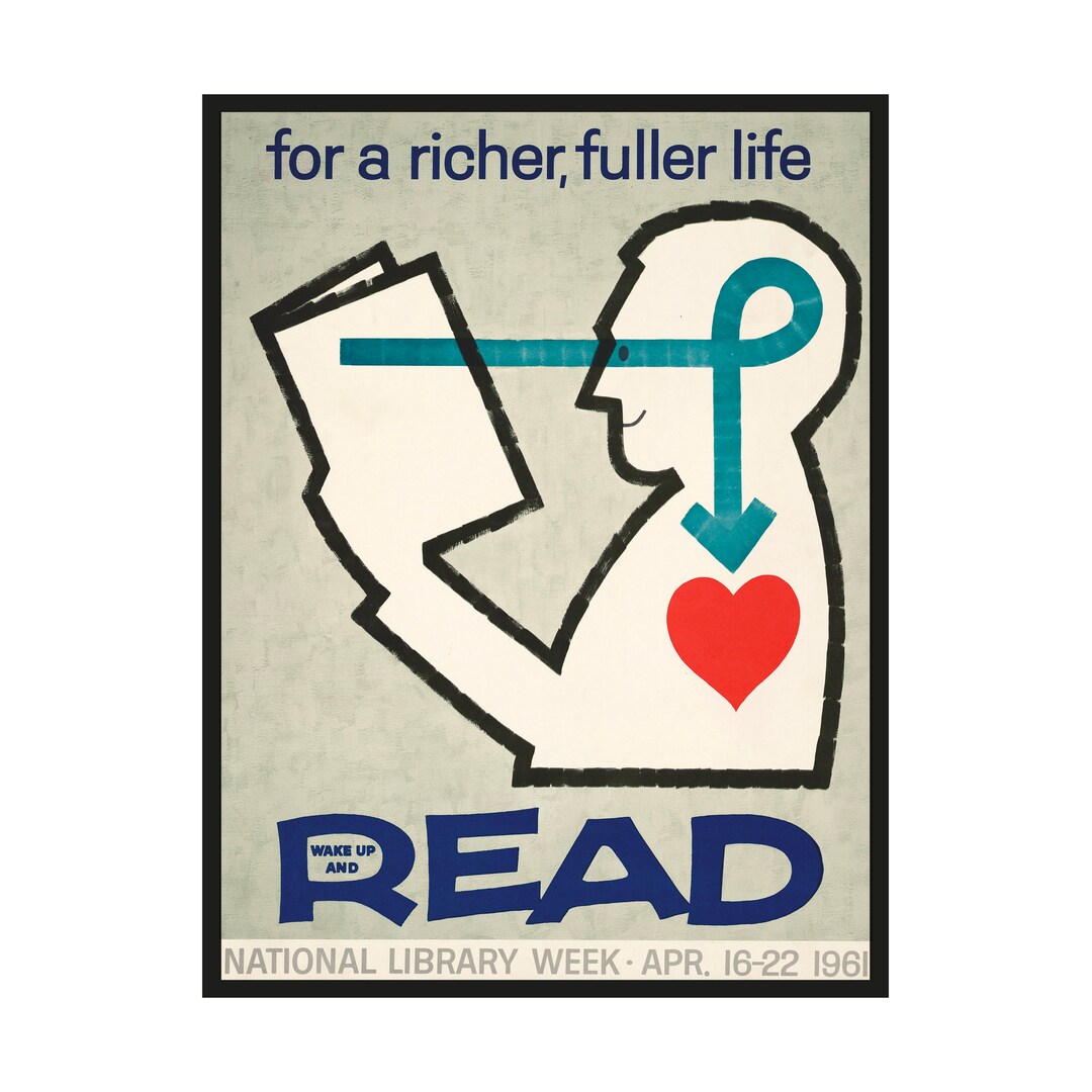 Vintage Library Week Poster, Mid-century Reading Art Print, 1961 ...
