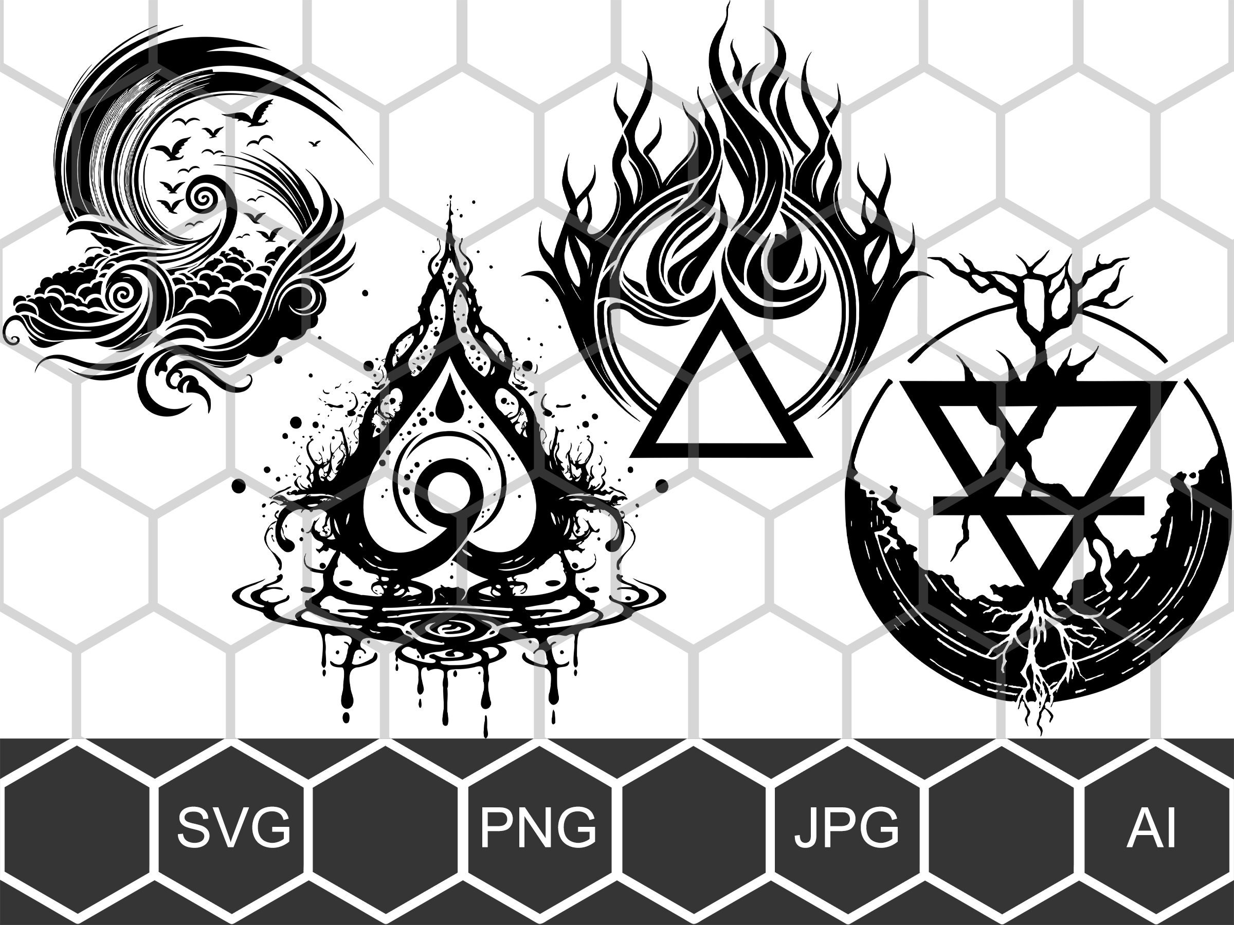 Alchemy Elements Bundle Fire Svg Air Water Earth Elements for - Etsy