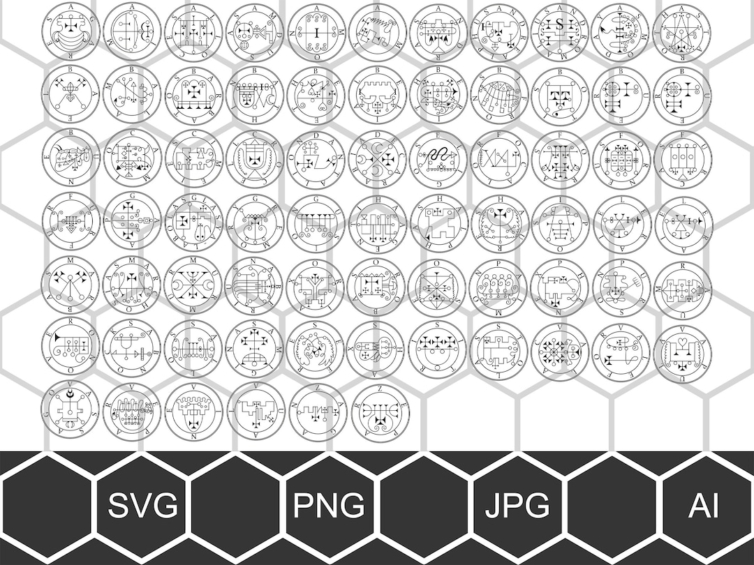 All 72 Seals of Solomon, Demon Seals Svg, Vector Cut File Svg Occult ...