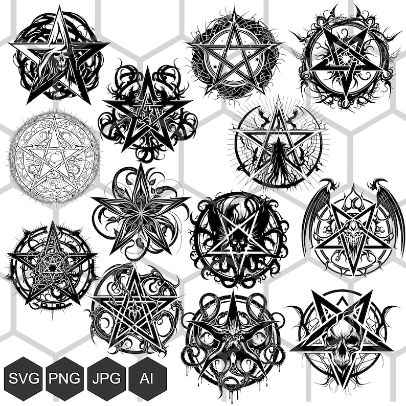 Pentagram SVG Bundle: Magic Sketch Vector Cut Files (digital Download ...