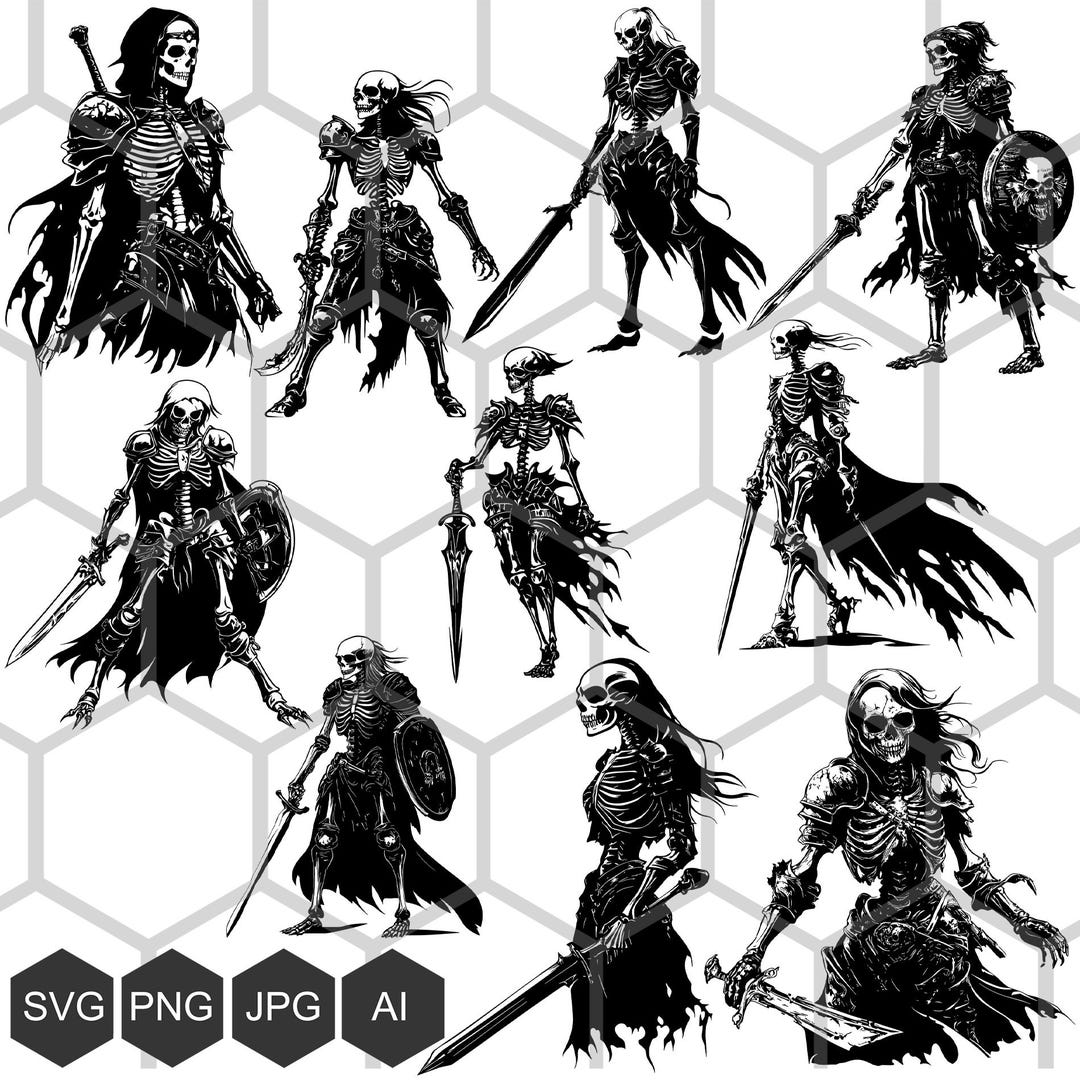 Undead Legion: SVG and PNG Images of Skeleton Warriors - Embrace Dark ...