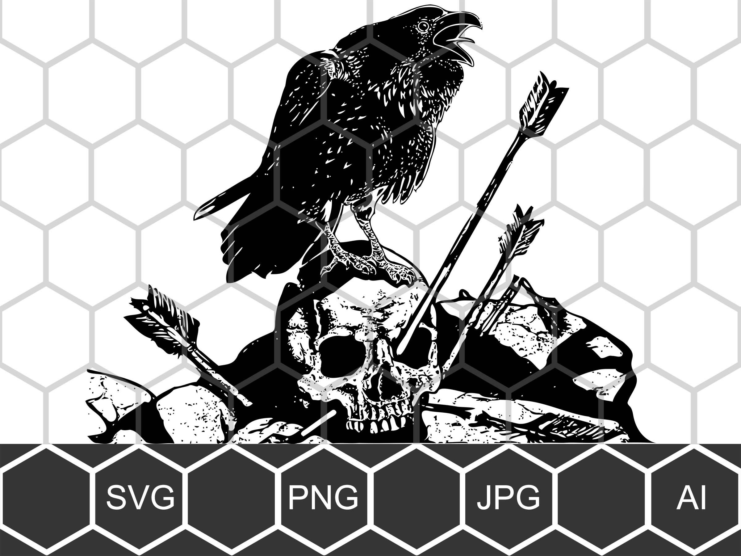 Raven at Battlefied on the Skull Lineart Vector Cut File Svg - Etsy