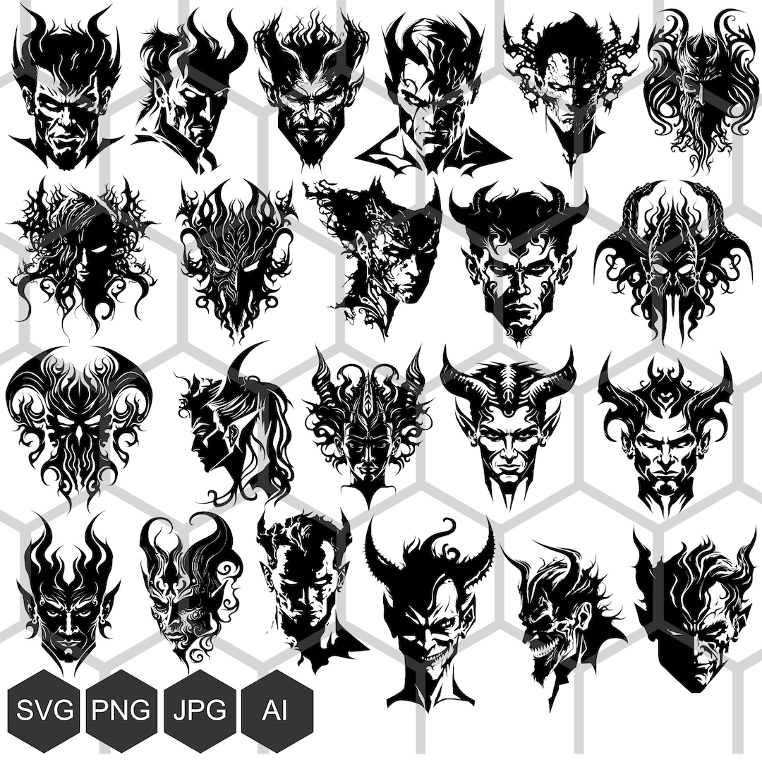 Demonic SVG Faces: Gothic Clipart Bundle (digital Download) - Etsy