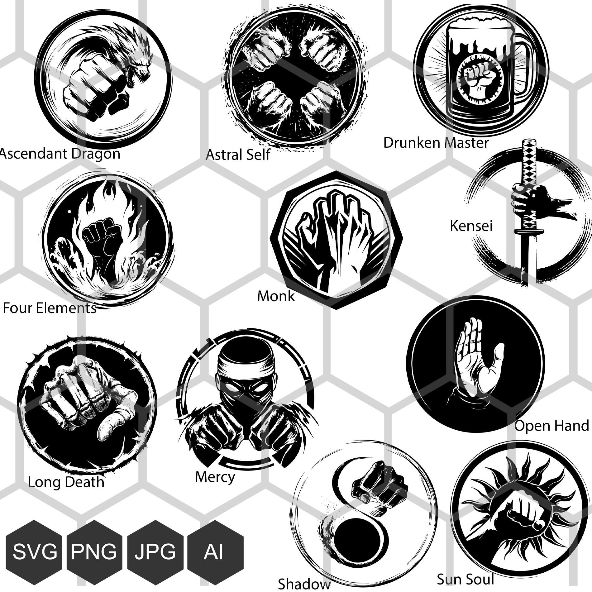 D&D Monk Subclass Logos (svg, Png, Jpg, Ai) (digital Download) - Etsy