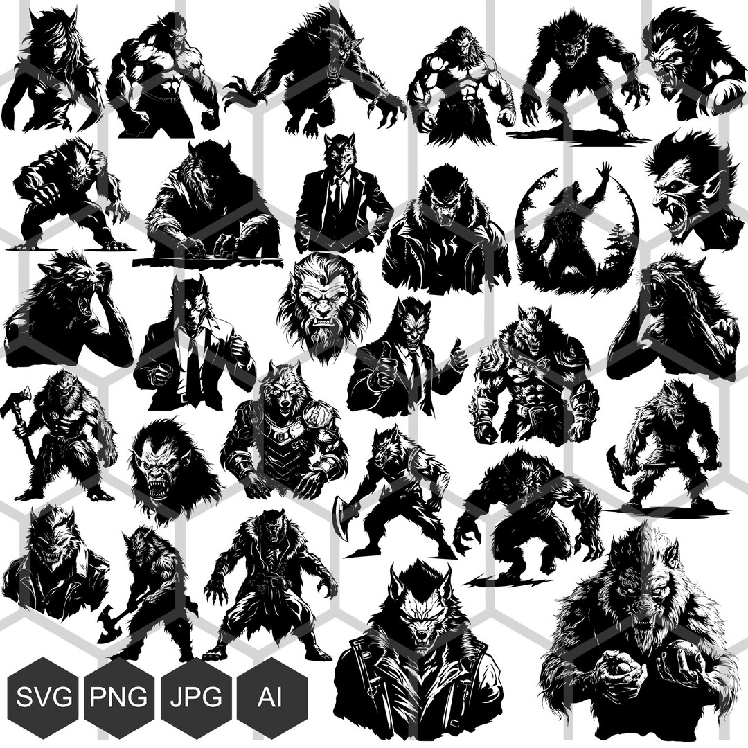 Moonlit Metamorphosis: SVG and PNG Images of Enigmatic Werewolves ...