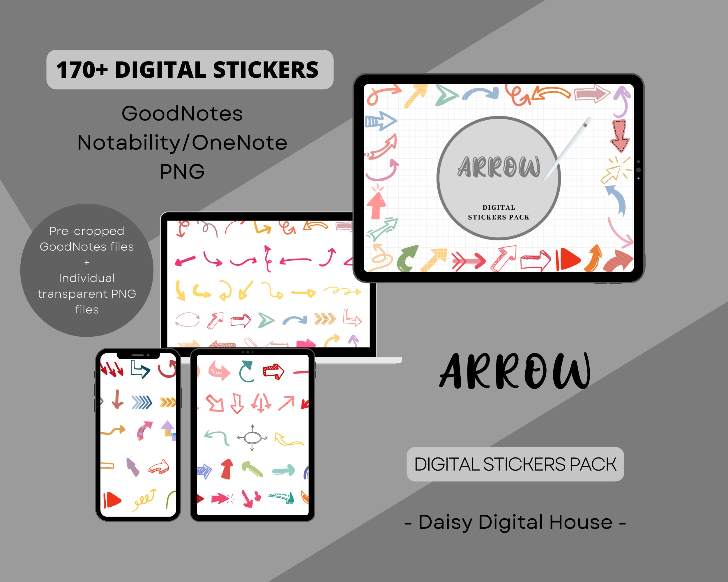 170+ Arrow Digital Stickers, Digital Planner Stickers, Journal, Pre ...