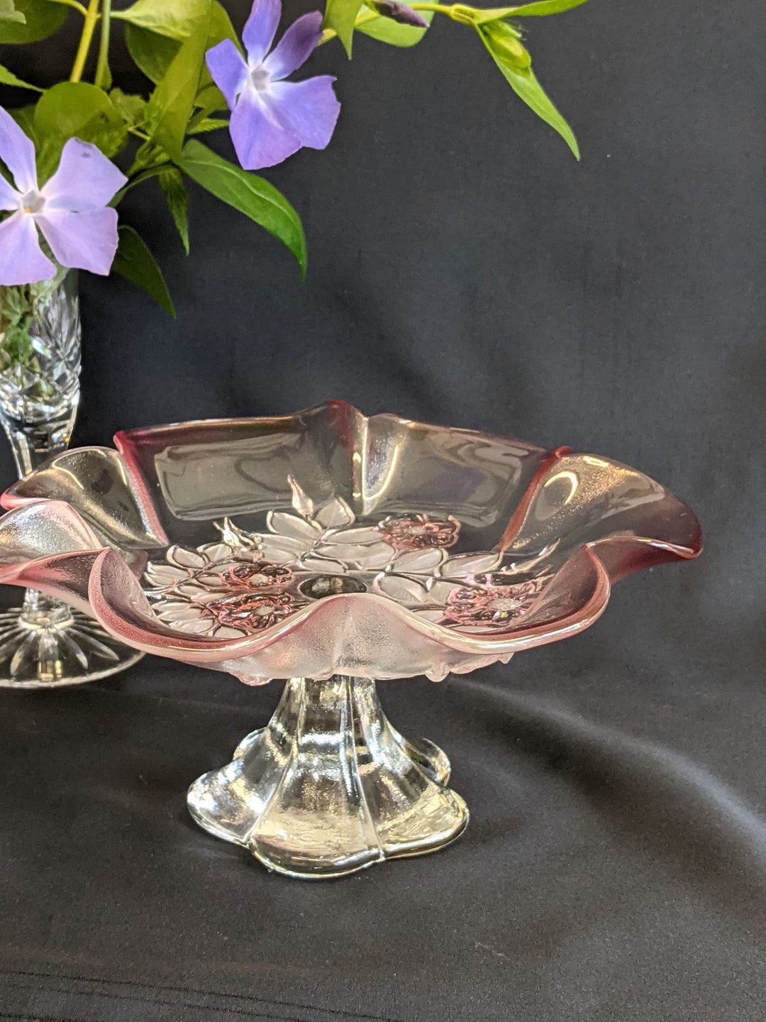 Mikasa Pink Floral Embossed Glass Serving Dish - Etsy