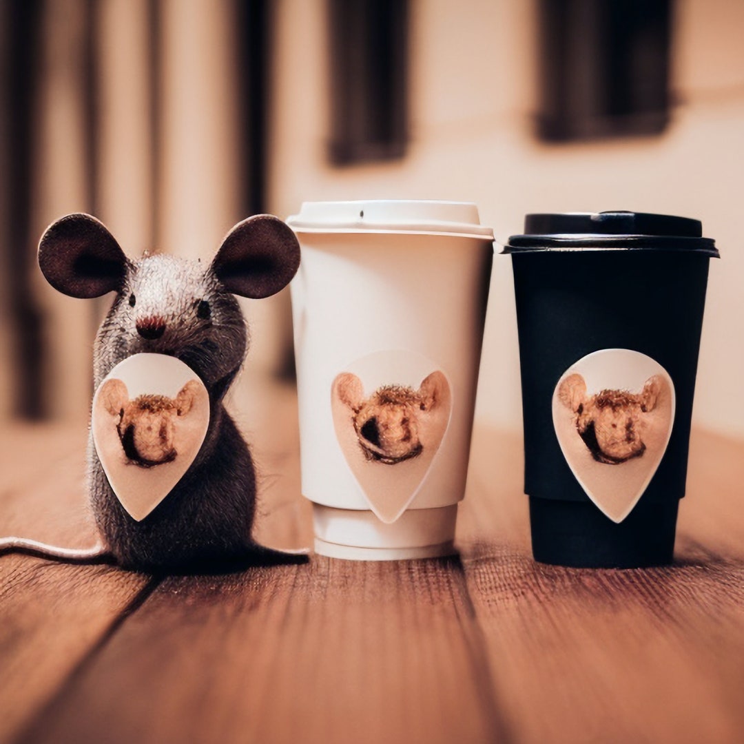Cute Mouse Holding Pic While Standing Beside 2 Coffees - Etsy