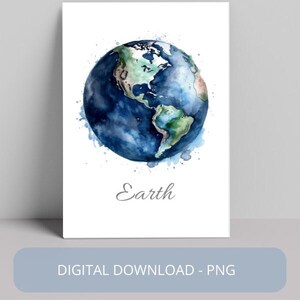 Planet Earth Watercolor, Planet Earth Art, Earth Print, Astronomy ...