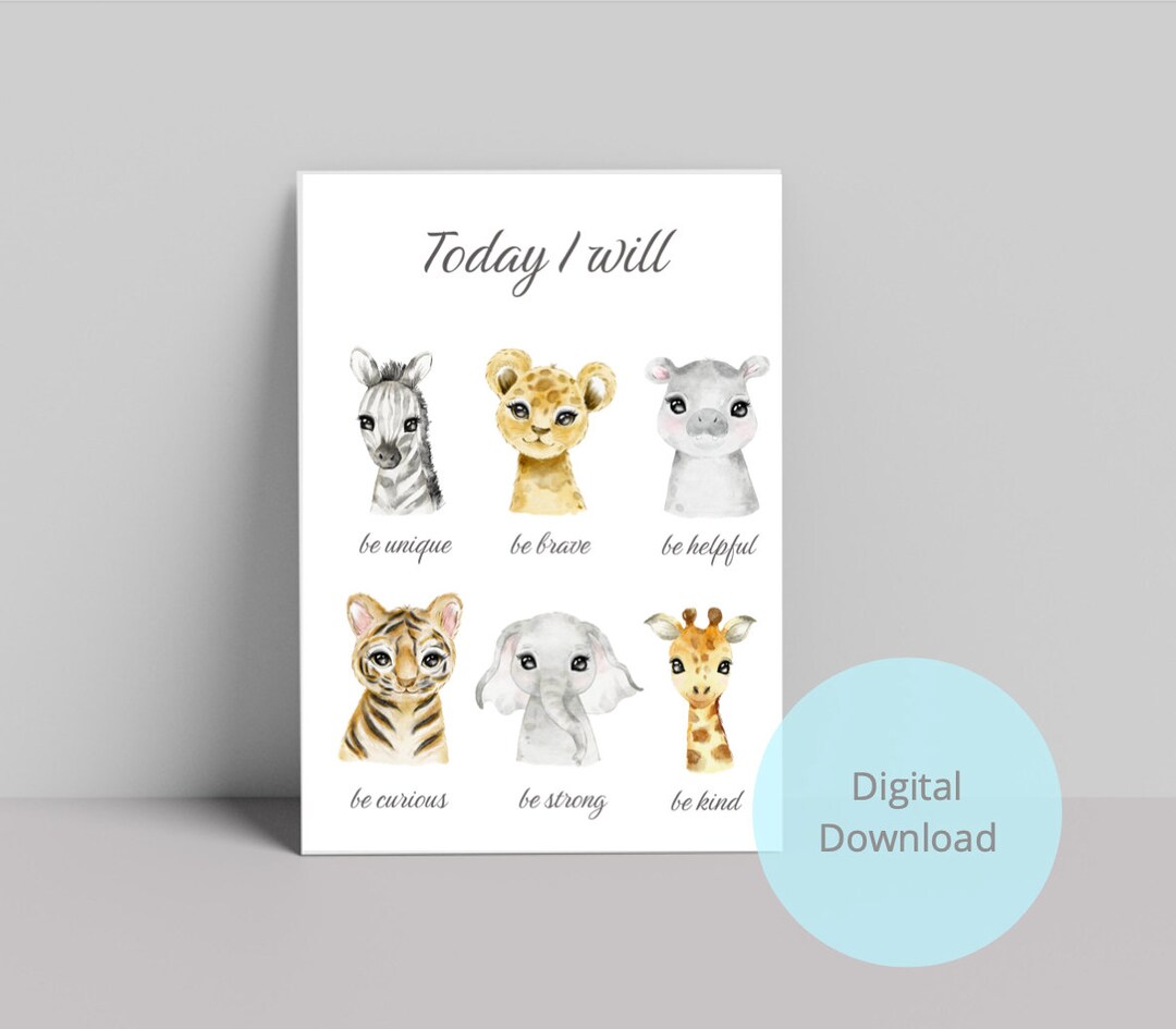 Positive Affirmations Print, Childrens Affirmation Wall Art, Safari ...