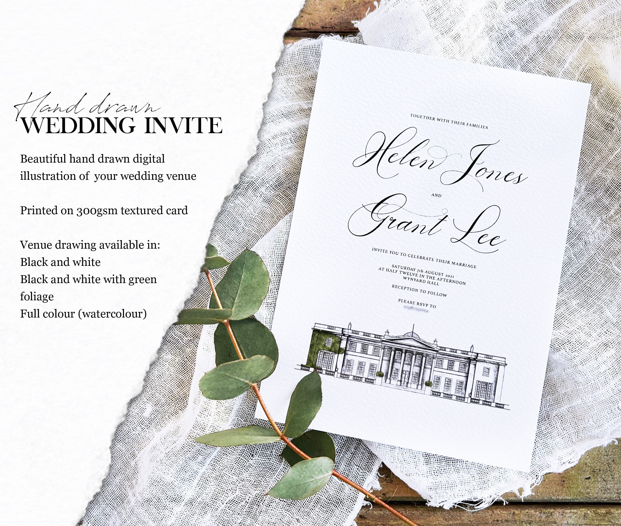 Hand Drawn Wedding Venue Invitation, Church Drawing, Venue Sketch ...