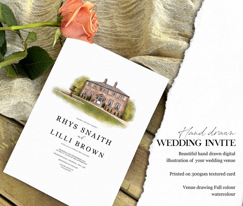 Hand Drawn Wedding Venue Invitation, Church Drawing, Venue Sketch ...