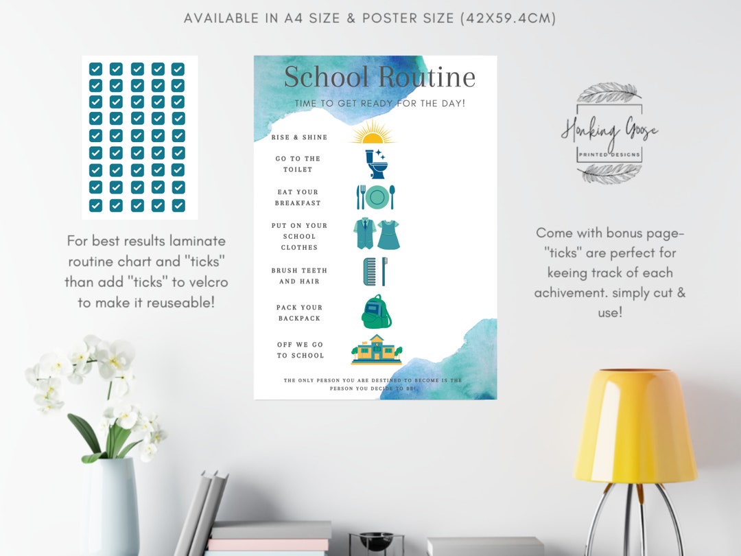 Blue Watercolour Visual School Routine Chart All Ages,homeschool ...
