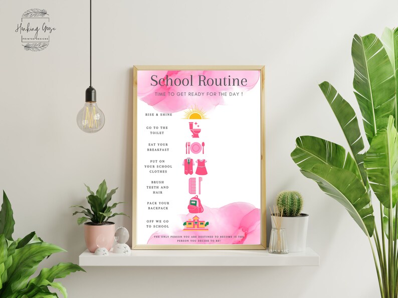 Pink Watercolour Visual School Routine Chart All Ages,homeschool ...