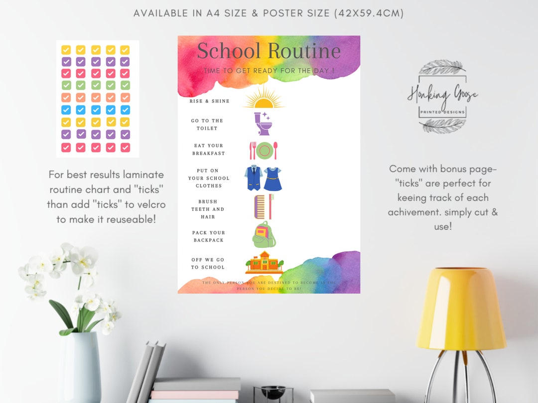 Rainbow Watercolour Visual School Routine Chart All Ages,homeschool ...