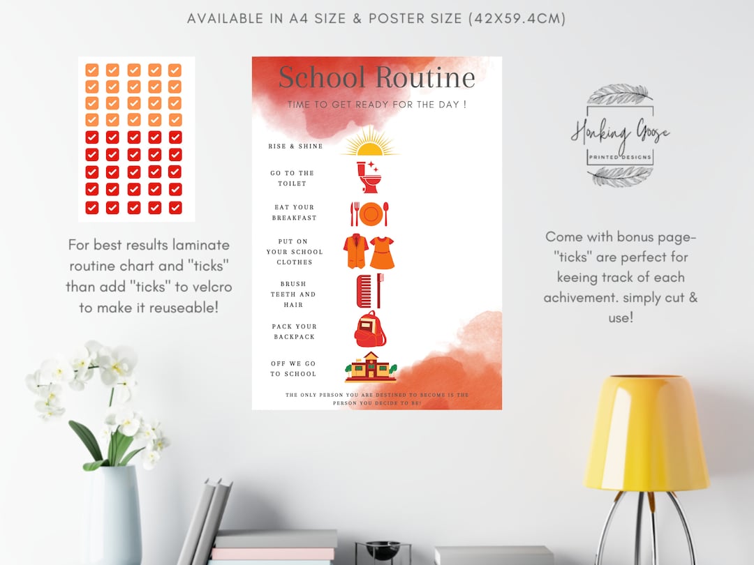 Red Watercolour Visual School Routine Chart All Ages,homeschool ...