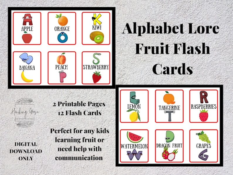 Alphabet Lore Fruit Themed Educational Cards,homeschool Printables ...