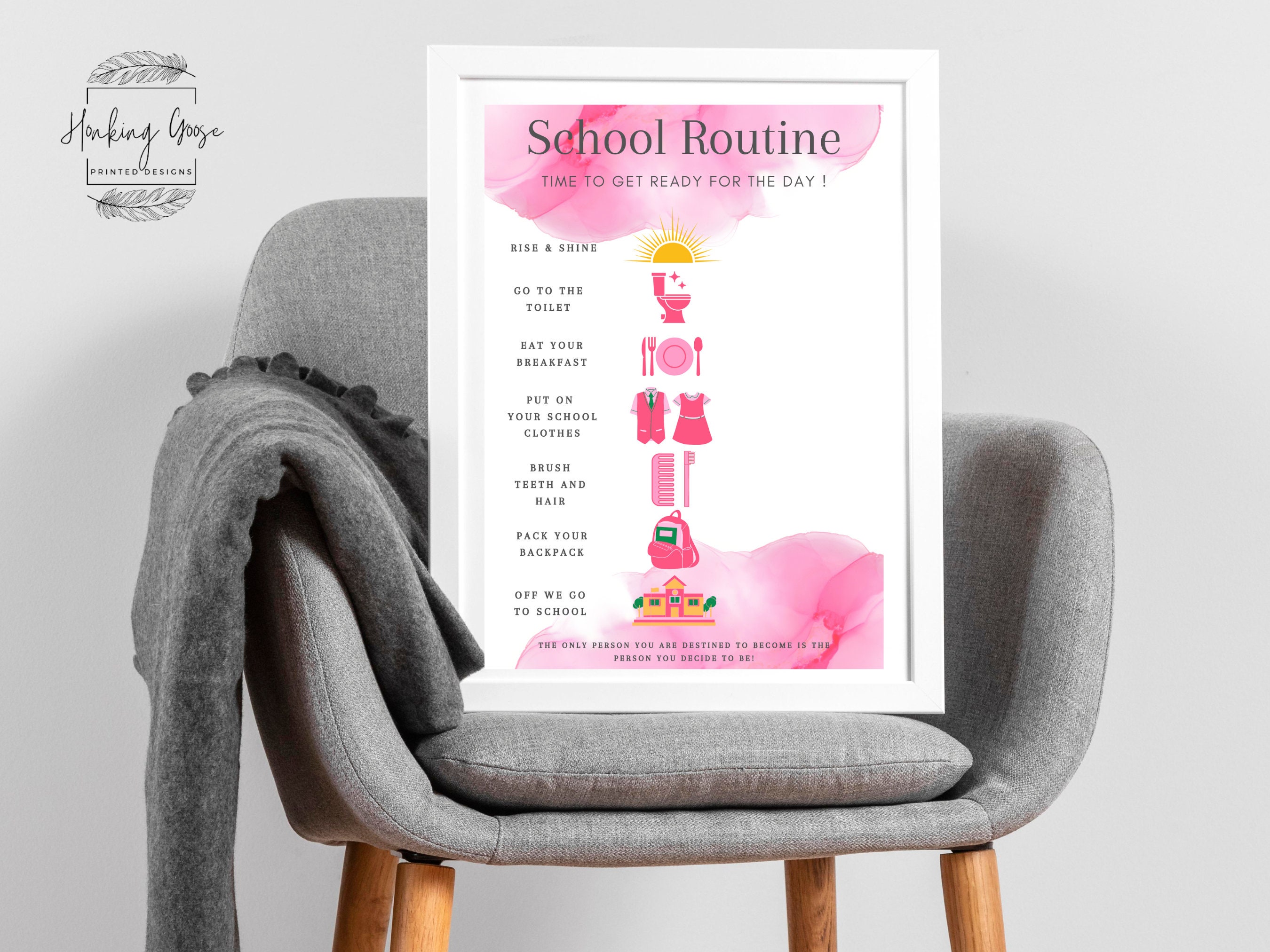 Pink Watercolour Visual School Routine Chart All Ages,homeschool ...