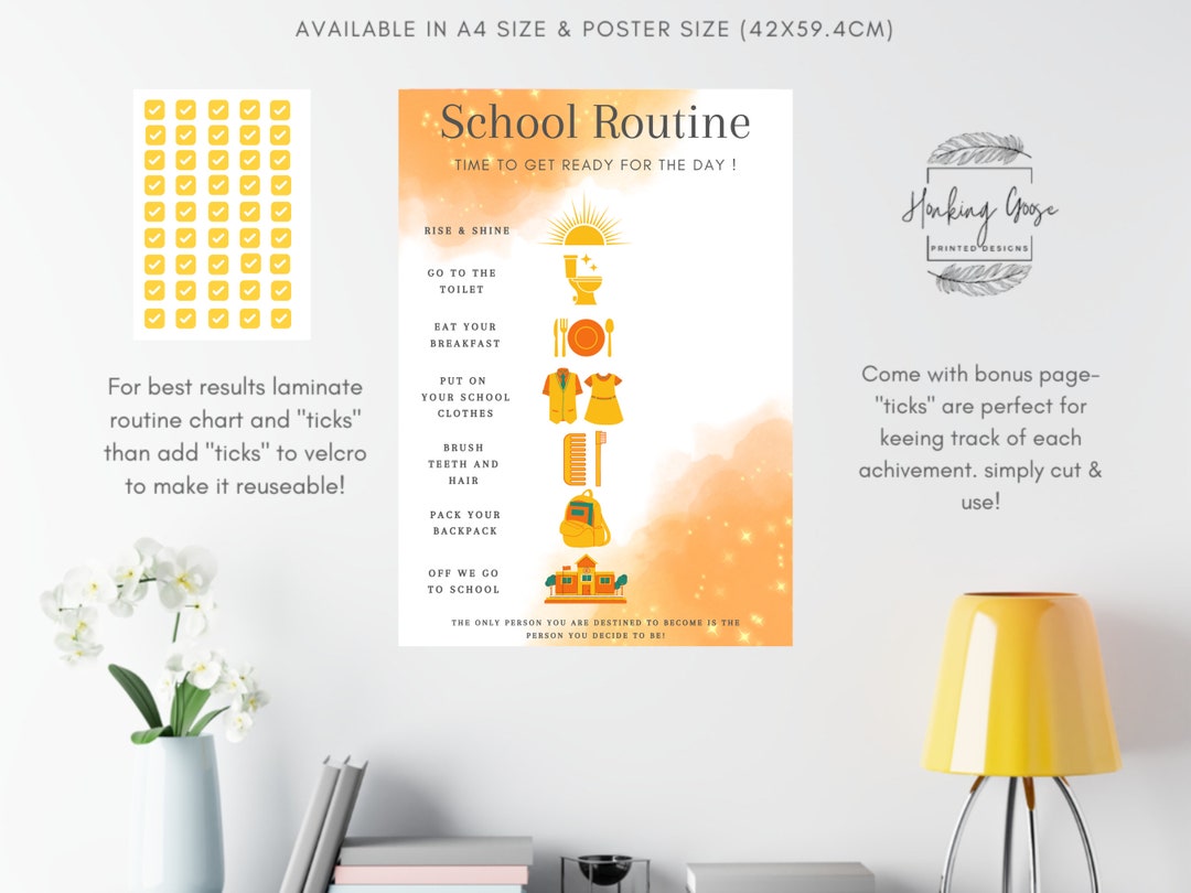 Yellow Watercolour Visual School Routine Chart All Ages,homeschool ...