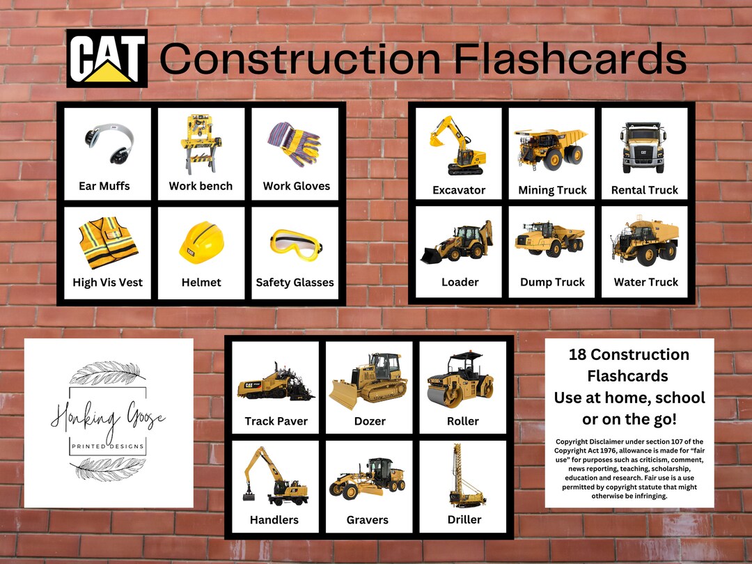 Construction Themed Educational Cards for All Ages,homeschool ...