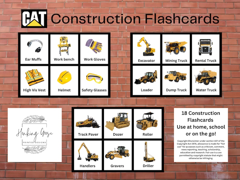 Construction Themed Educational Cards for All Ages,homeschool ...
