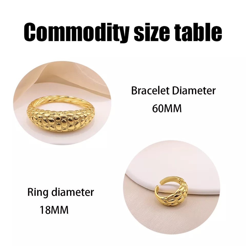 24k Gold Plated Bangle & Ring Set, Wedding Bangel, Prom Bracelet ...