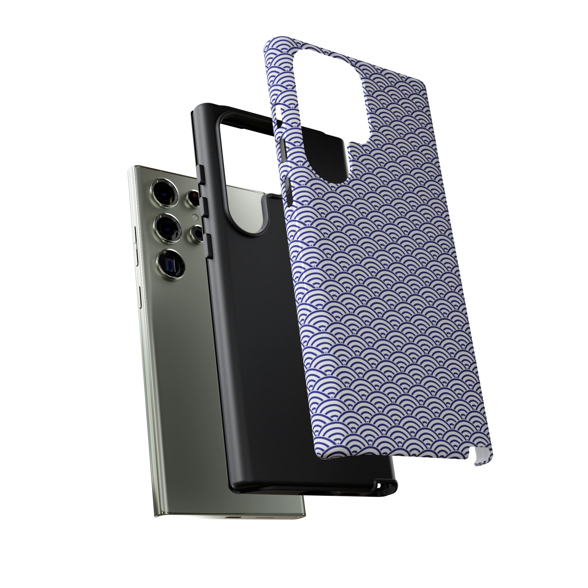 White and Blue Waves - Seigaiha - Tough Cases - Samsung S21, S22, S23 ...