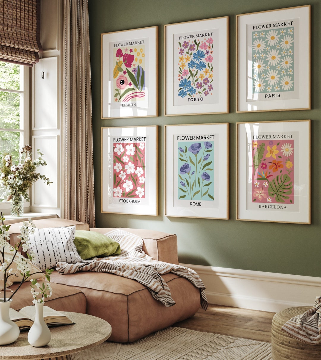 Flower Market Poster - Set of 6 Prints, Floral Gallery Wall Art Set ...
