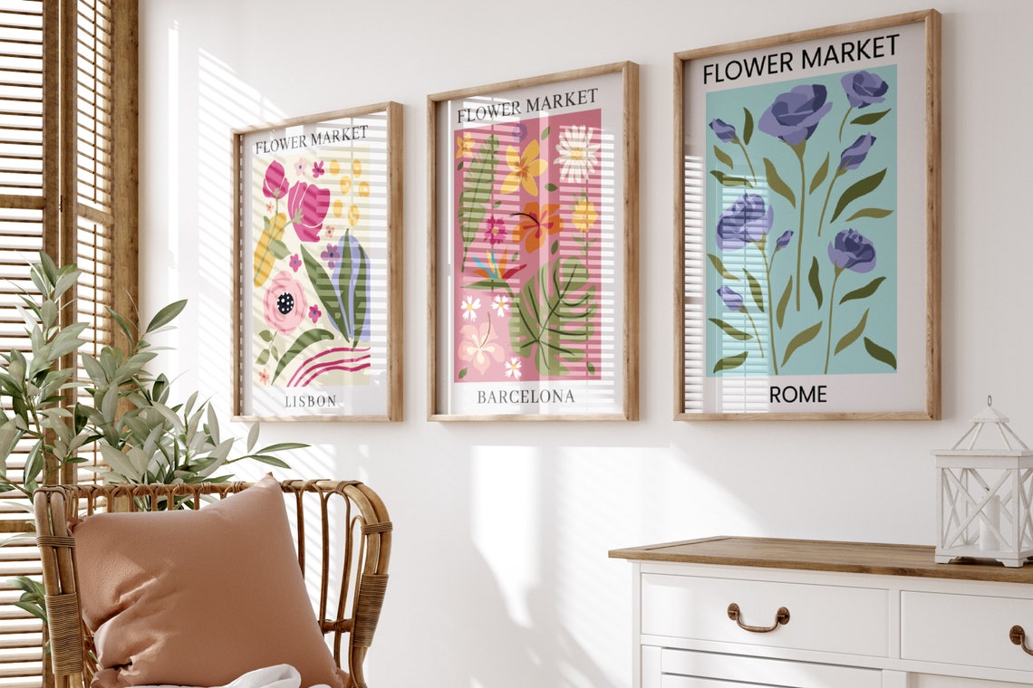 Flower Market Poster Set of 6 Prints, Floral Gallery Wall Art Set ...